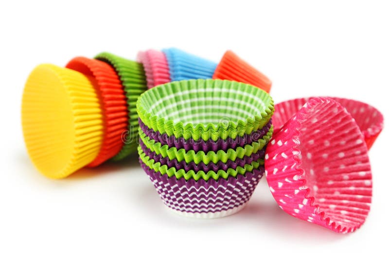 Empty Colorful Cupcake Cases Isolated on White Background Stock Image ...