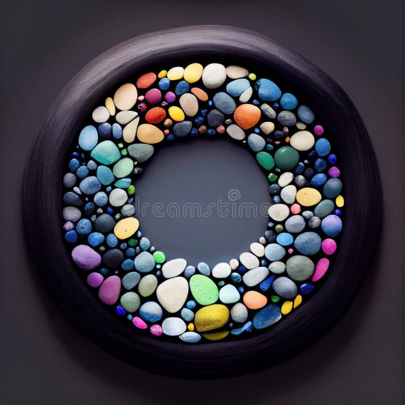 An Empty Colorful Pebbles Circle Frame on Solid Background. Stock ...