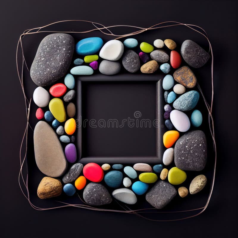 An Empty Colorful Pebbles Square Frame on Solid Background. Stock ...