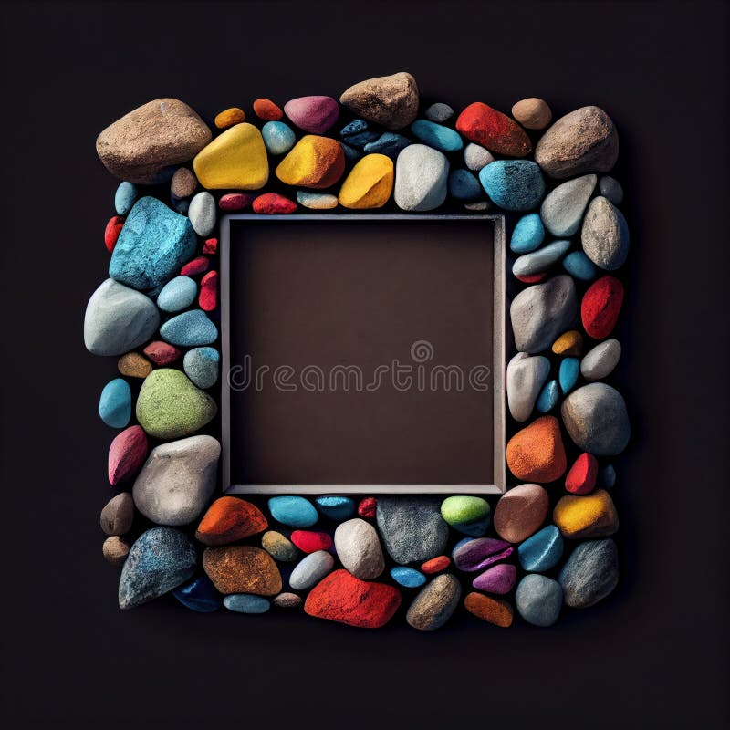 An Empty Colorful Pebbles Square Frame on Solid Background. Stock ...