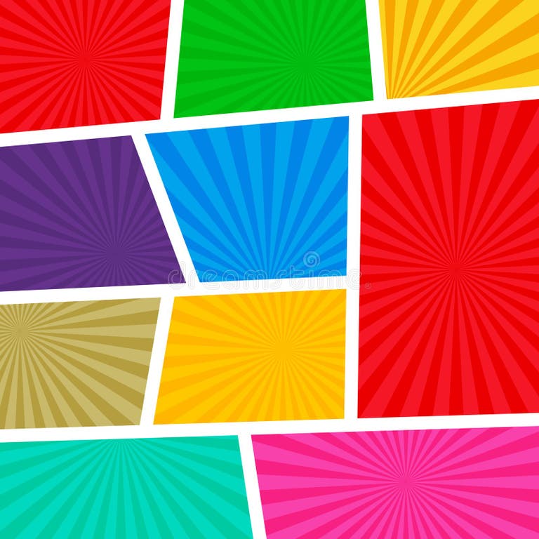 Empty Comic Book Page Template Colorful Background with Rays Stock ...
