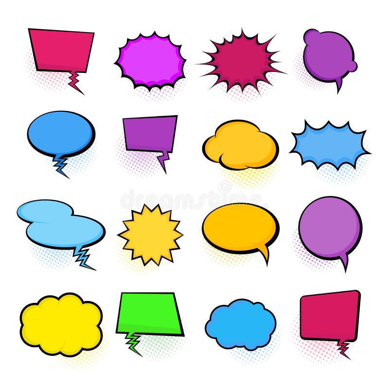 Empty Comic Collection Trendy Colored Cloud Pop Art Vector Comic Box ...