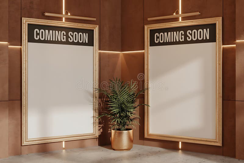 Empty "Coming Soon" Announcement Frames in Elegant Corner Display Stock ...