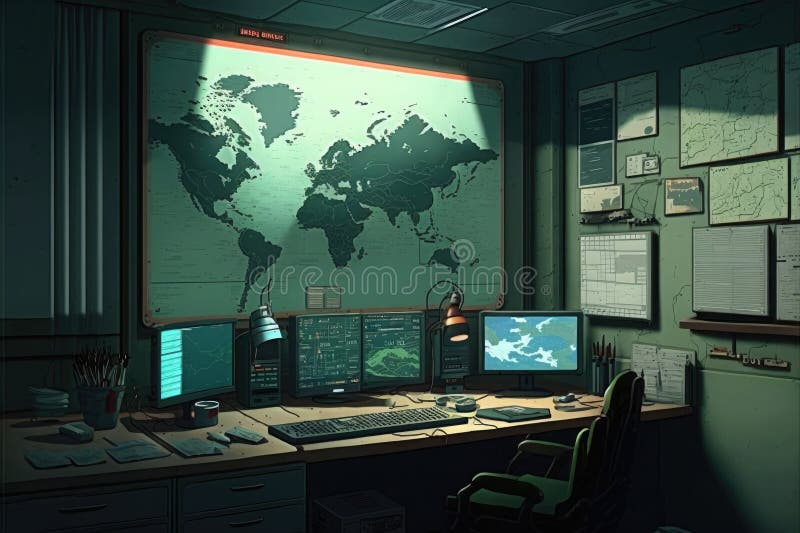 Empty Command Center Interior. Stock Illustration - Illustration of ...
