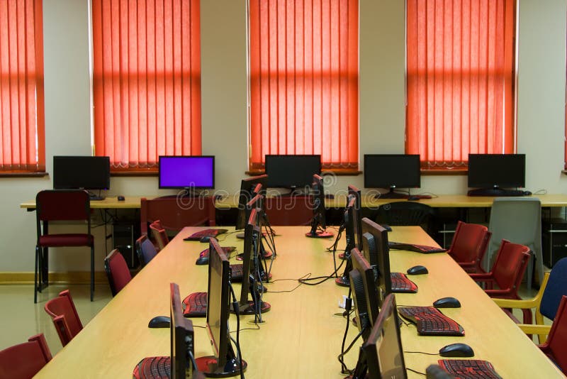 Empty computer classroom stock image. Image of educational - 174803725