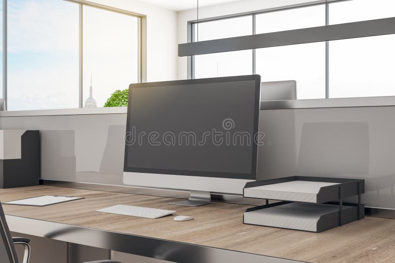 Empty Computer in Clean Office Stock Illustration - Illustration of ...