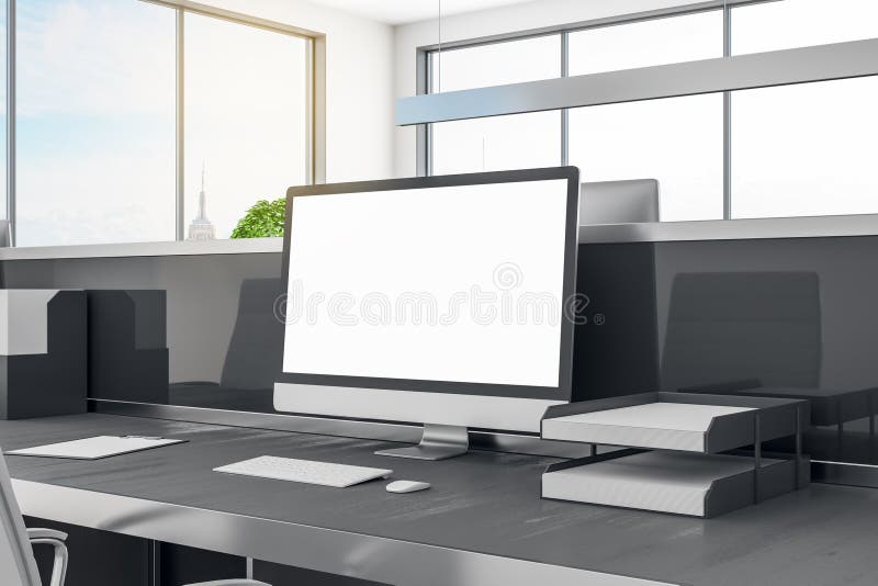 Empty Computer in Contemporary Office Stock Illustration - Illustration ...