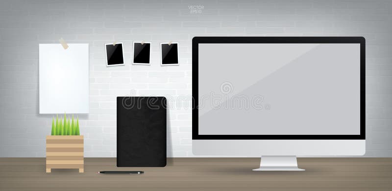 Computer Display Background with Blank Screen Area on White. Vector ...