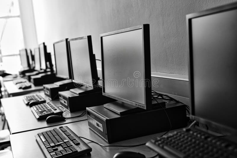 Empty Computer Lab Showing Modern Technology Waiting for Student Stock ...