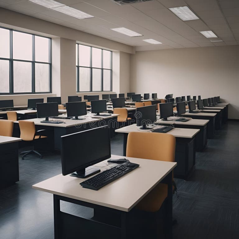 An Empty Computer Labs, with Computer Screen on and Ready for Next Class Stock Illustration ...
