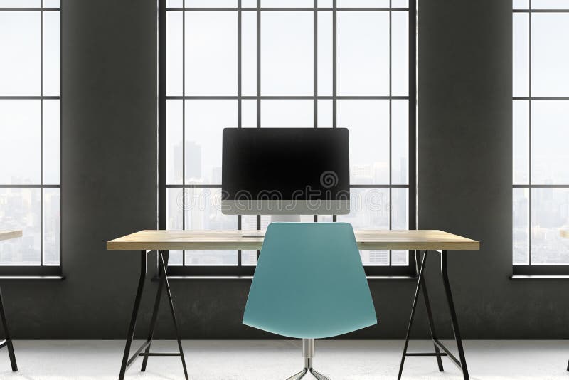 Empty Computer in Modern Office Stock Illustration - Illustration of ...