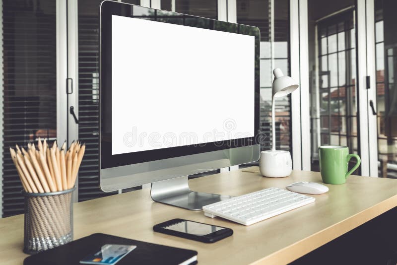 Empty Computer Monitor Screen for Design Mock Up Template Stock Photo - Image of modern, design ...