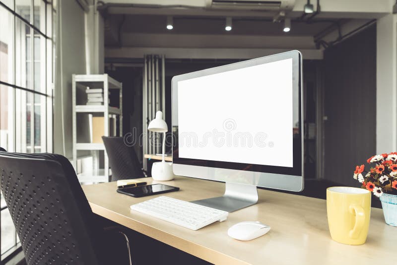 Empty Computer Monitor Screen for Design Mock Up Template Stock Photo - Image of table, white ...