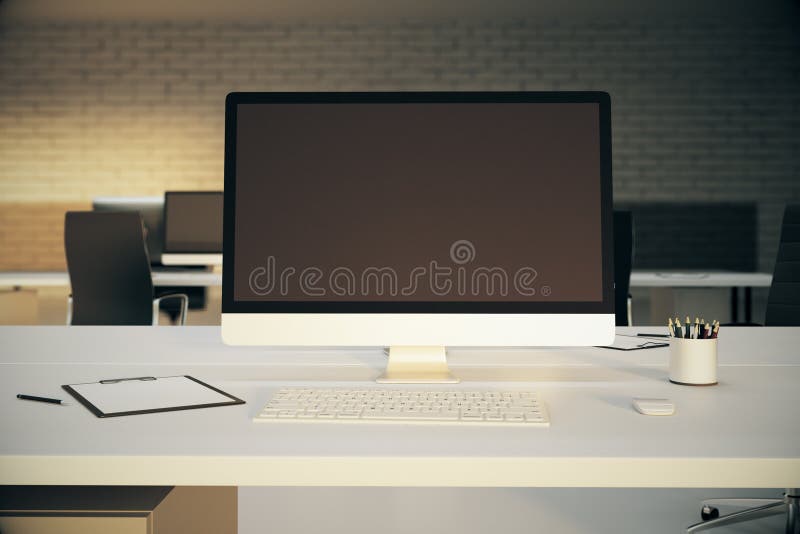 Empty Computer on Office Desktop Stock Illustration - Illustration of ...