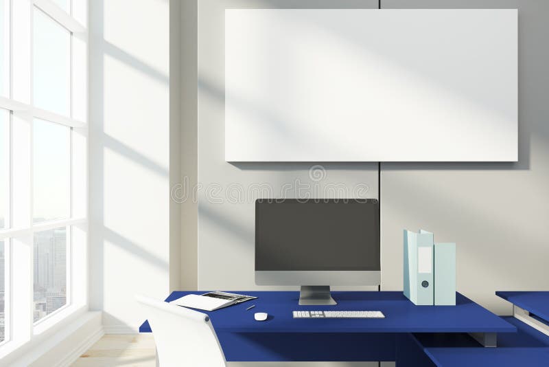Empty Computer in Office with Poster Stock Illustration - Illustration ...