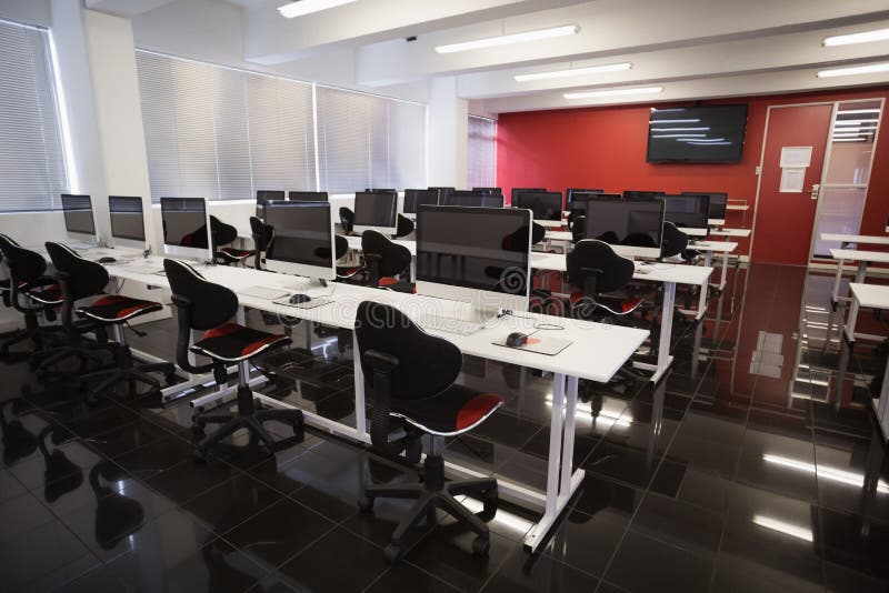 Empty computer room stock photo. Image of screen, education - 49211218