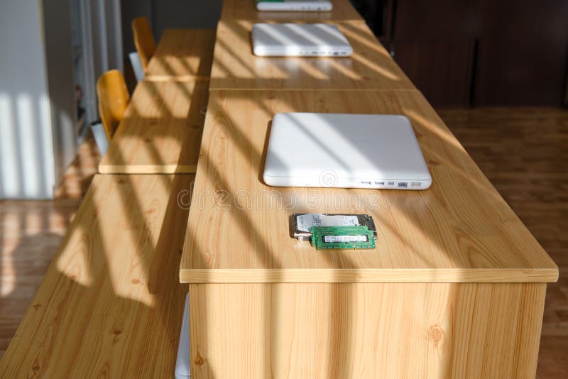 Computer Class in Secondary, University. Computer Room is Empty Waiting ...