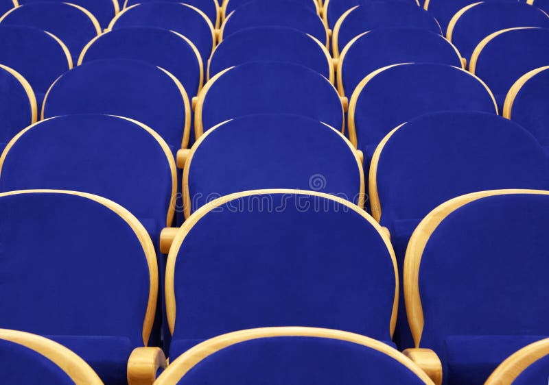 Empty Concert Hall with Blue Chairs Stock Photo - Image of auditorium ...