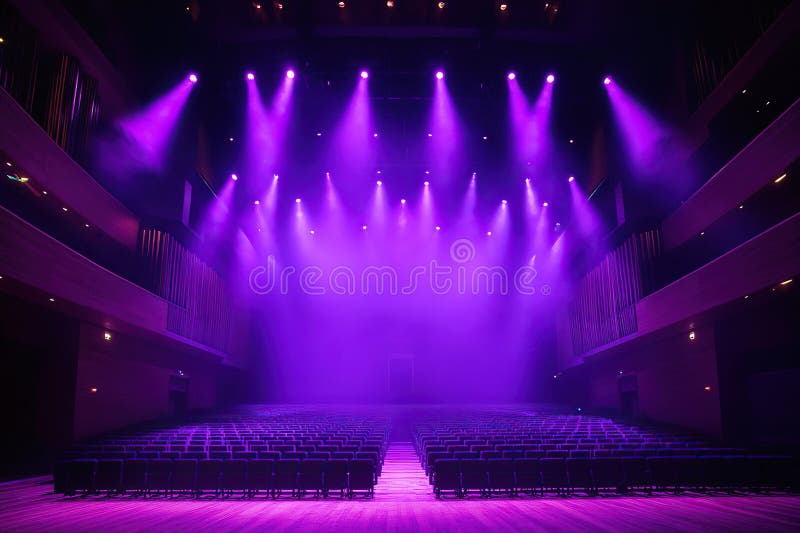 An Empty Concert Hall with Empty Rows of Seats Illuminated by Neon ...