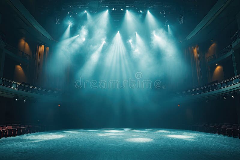 The Empty Concert Hall Stage in Bright Silver Lights of Spotlights ...