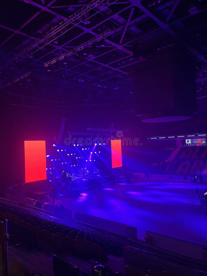 Empty Concert Hall Stage with Lighting Fixtures Stock Image - Image of ...