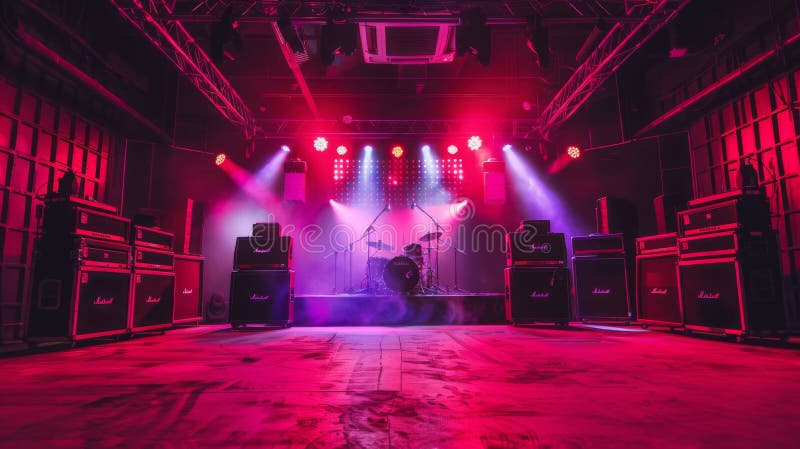 Empty Concert Stage with Amplifier Stacks Stock Image - Image of dark ...