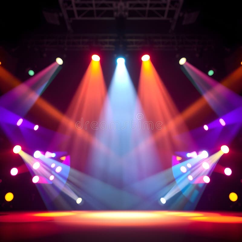 The Empty Concert Hall Stage in Bright Silver Lights of Spotlights ...