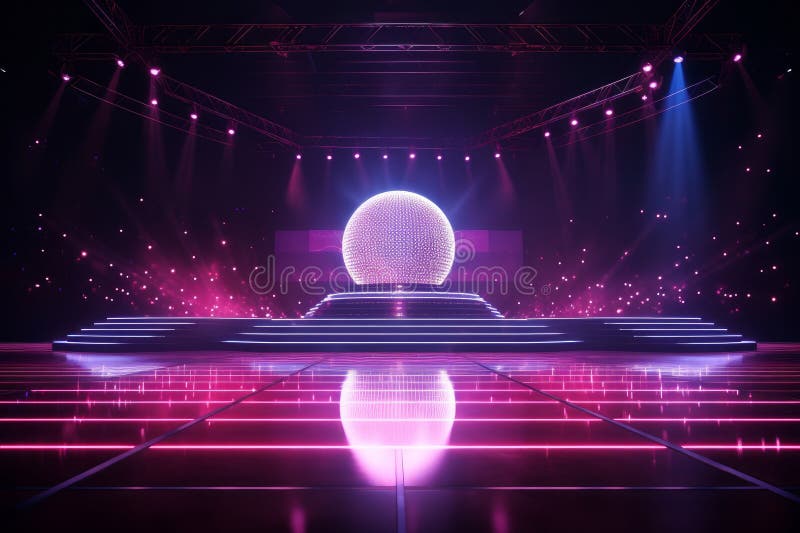 Empty Concert Stage with Illuminated Spotlights Stock Illustration ...