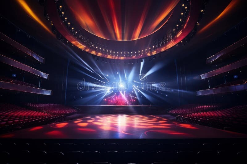 Empty Concert Stage with Illuminated Spotlights Stock Image - Image of ...