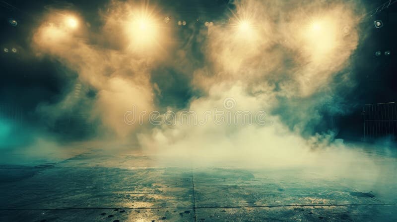 An Empty Concert Stage with Illuminated Spotlights and Smoke, Ai ...
