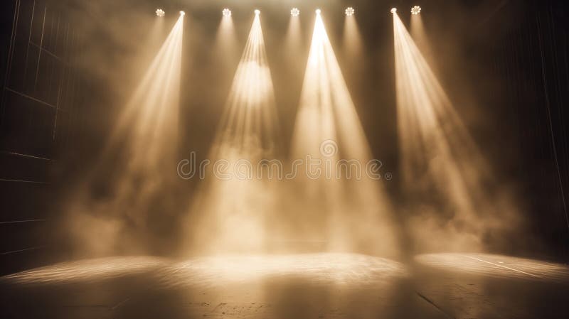 Empty Concert Stage with Illuminated Spotlights and Smoke. Stage ...