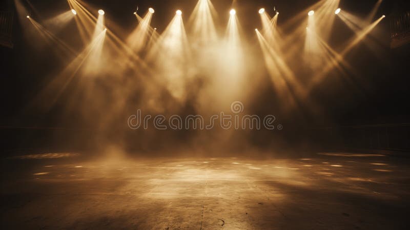 Empty Concert Stage with Illuminated Warm Spotlights and Smoke. Stage ...