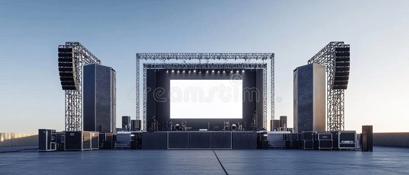 Empty Concert Stage with Large Screen and Powerful Sound System Stock ...
