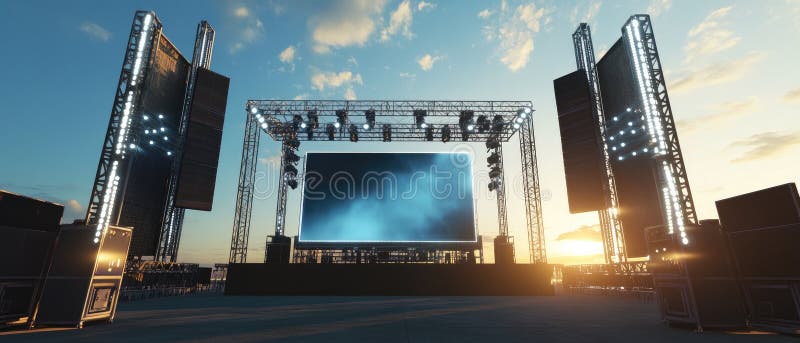 Empty Concert Stage with a Large Video Screen and Speakers during ...