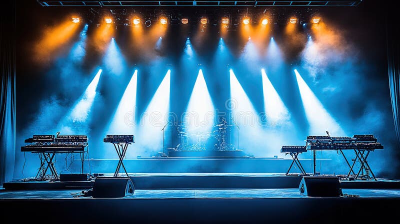 Empty Concert Stage Lit with Powerful Spotlights Stock Image - Image of ...