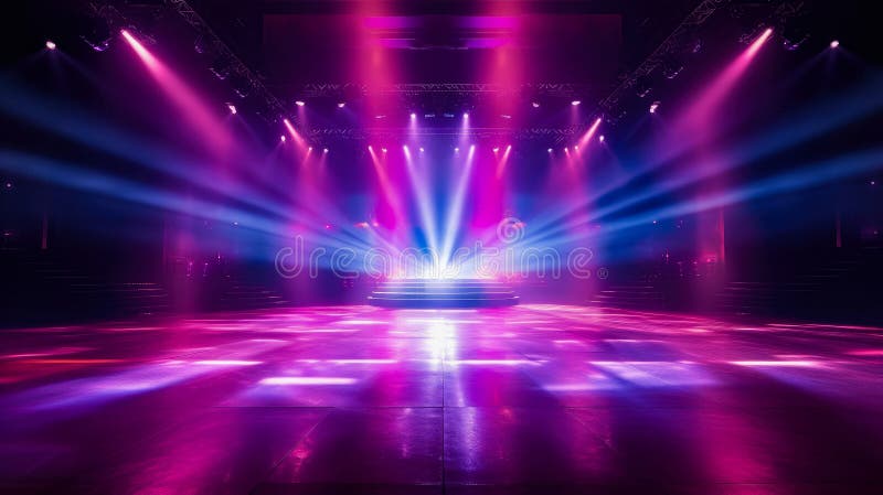 Empty Concert Stage Show with Spotlights , Multi-colored Lighting ...