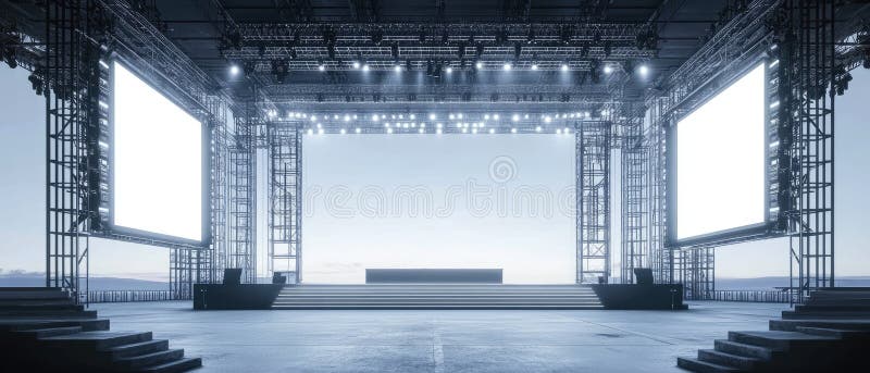 Empty Concert Stage with Two Large Screens and Spotlights Stock ...