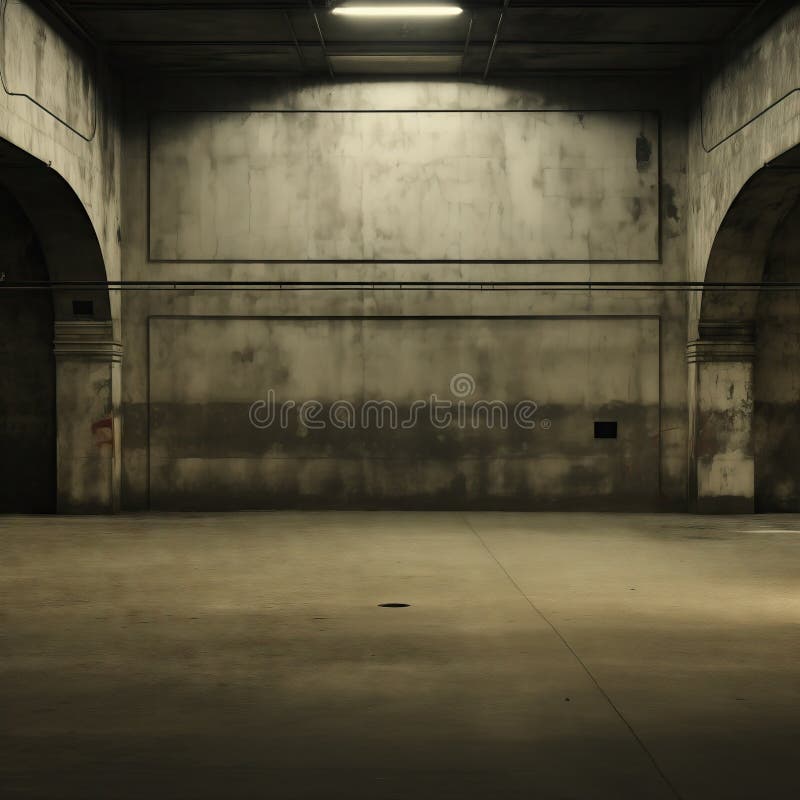 Empty Concrete Basement with Lateral Lights, Interior Concept ...