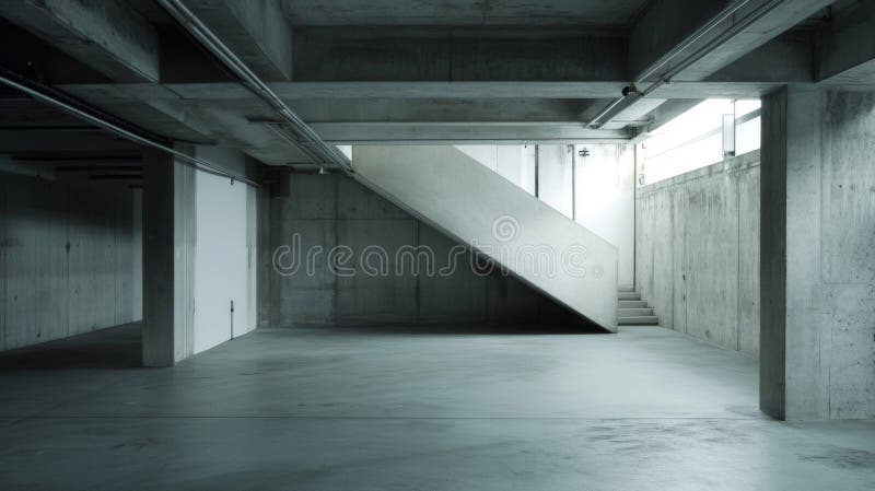 Empty Concrete Basement with Staircase Stock Illustration ...