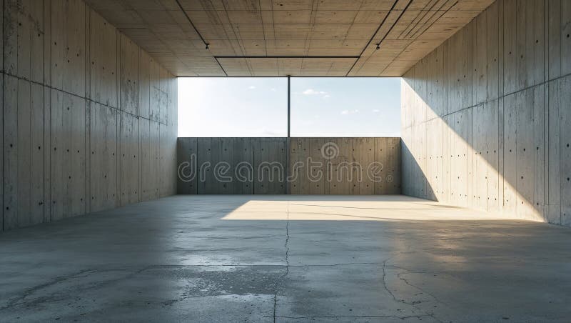 Empty Concrete Building Interior with Large Window Opening Showing Sky ...
