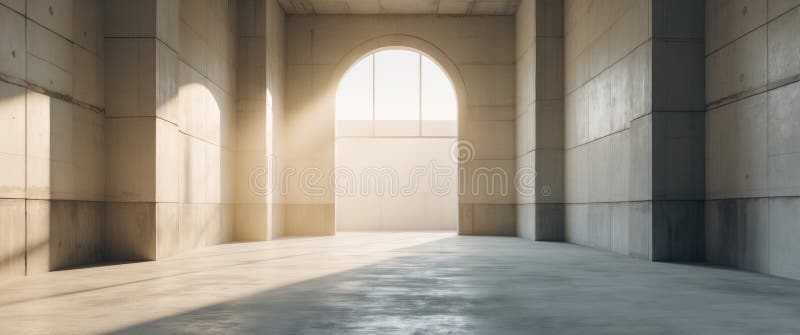 Empty Concrete Building Interior with Sunlight Passing through Arch ...