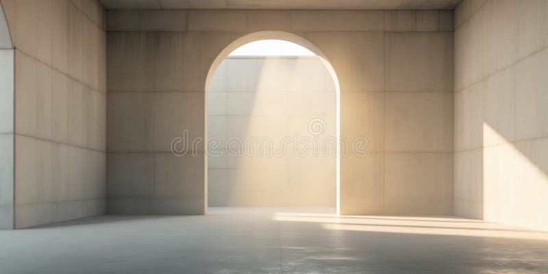 Empty Concrete Building Interior Sunlight Passing Arch Stock Photos ...
