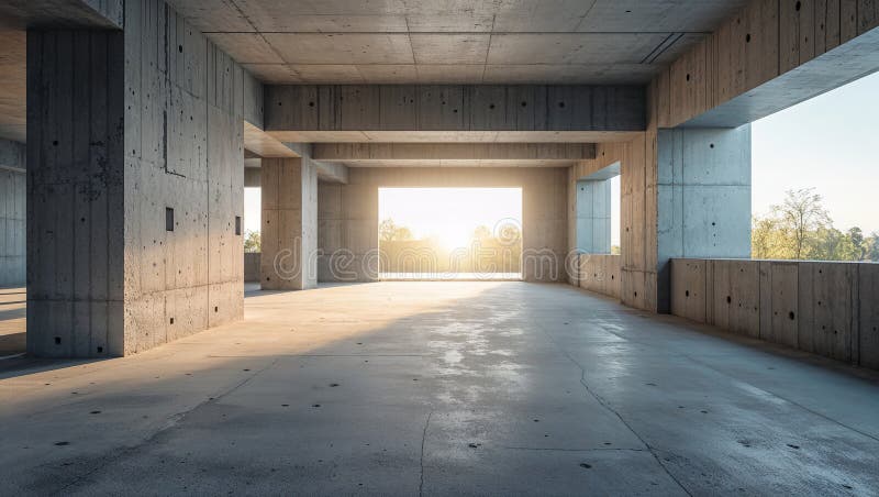 Empty Concrete Building Interior with Sunlight Shining through Openings ...
