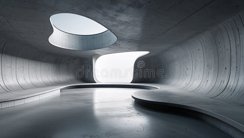 Empty Concrete Building with Round Openings Showing Sky and Bright ...