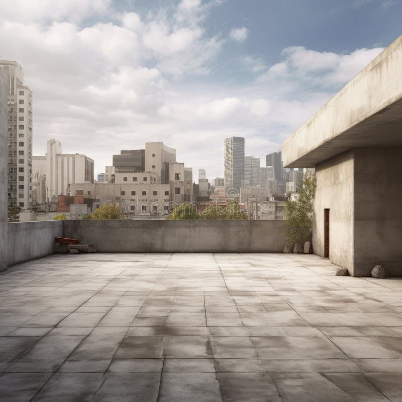 Empty Concrete Courtyard with Blur Background of Skyline. Generative Ai AIG32 Stock Illustration ...