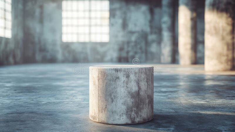 Empty Concrete Cylinder Platform in Industrial Interior Stock ...