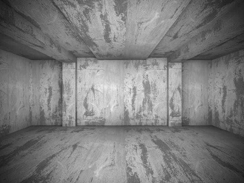 Dark Empty Room Interior with Old Concrete Walls and Ceiling Light ...