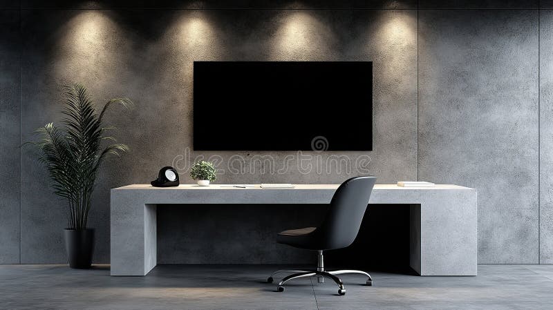 Empty Concrete Desk with Mounted Tv in Modern Office Stock Image ...