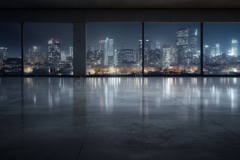 Empty Concrete Floor with Cityscape and Skyline of Hangzhou at Night ...
