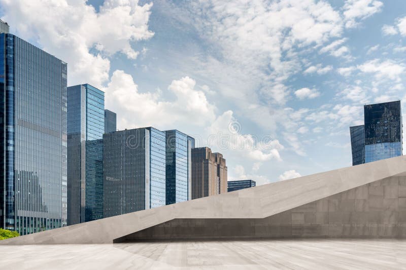 Empty Concrete Floor in Front of Modern Skyline with Cityscape. Stock ...